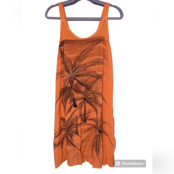 raya sun | Dresses | Raya Sun Sundress Bright Orange With Black Palms ...